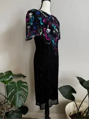 Swee Lo | Dresses | Vtg Swee Lo Silk Beaded Sequin Dress Black Open ...